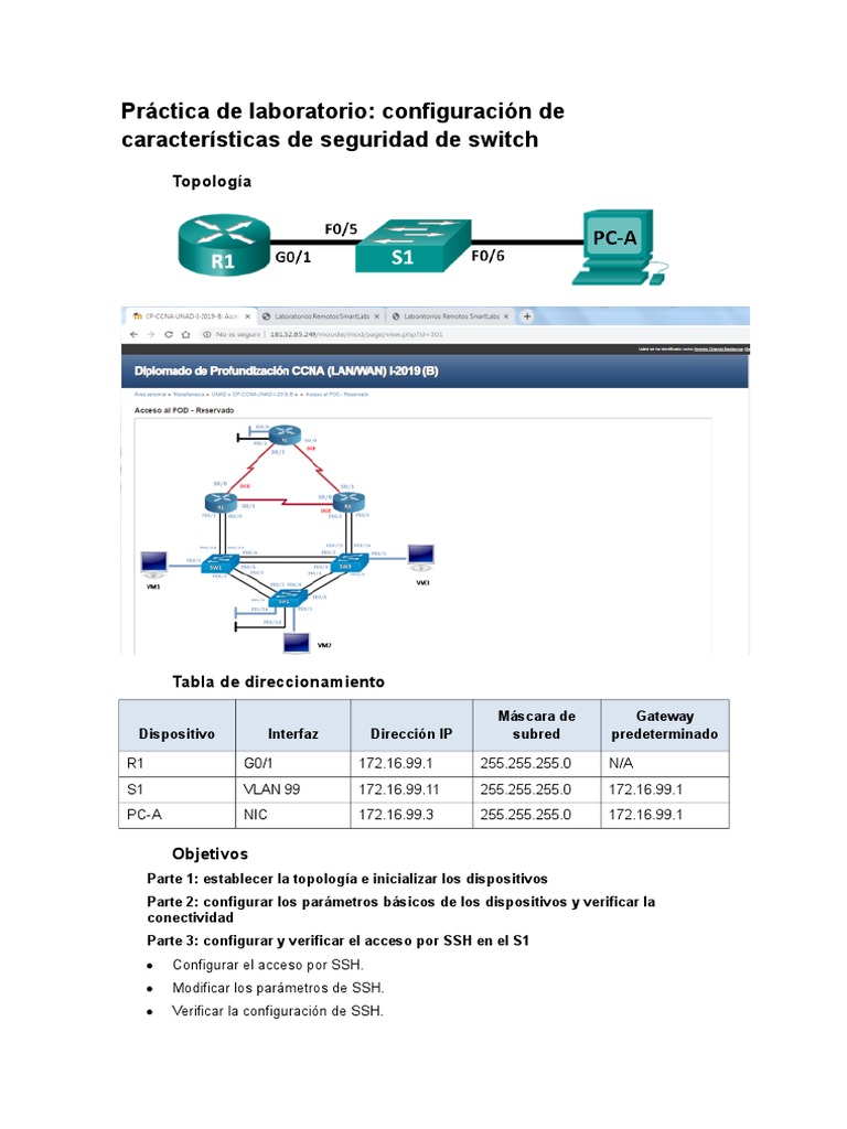 2.2.4.11 Lab - Configuring Switch Security Features LABORATORIO REMOTO | PDF | Yo Pv6 | Dirección IP
