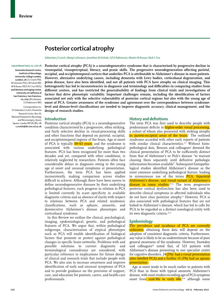 Understanding the Complexities of Posterior Cortical Atrophy: A Review ...