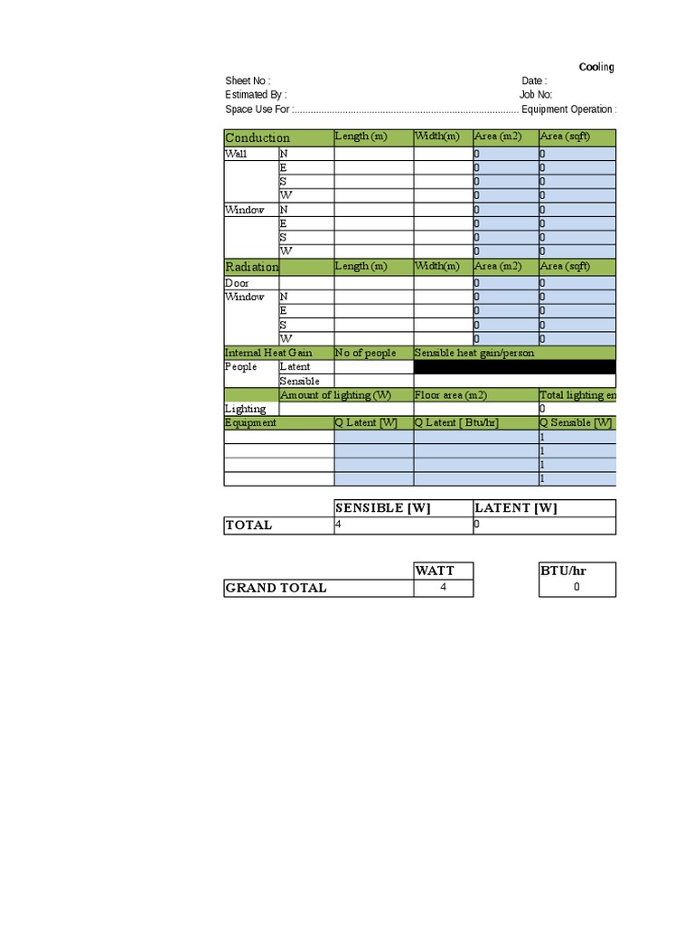 Cooling Load Estimation Table | PDF | Latent Heat | Atmospheric Thermodynamics