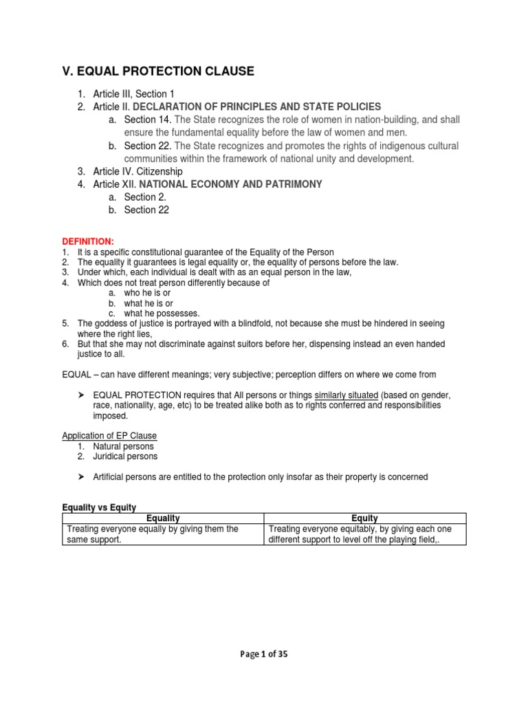 V. Equal Protection Clause | PDF | Facial Challenge | Suspect ...