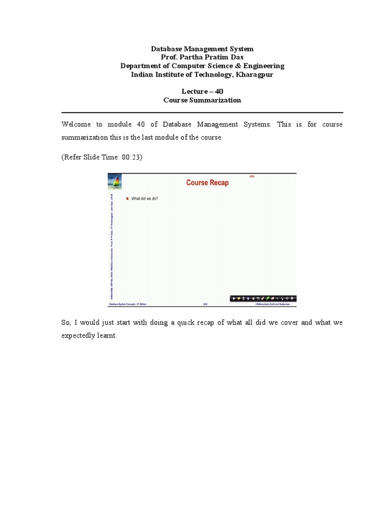 DBMS Lecture 40 Transcript | PDF | No Sql | Databases