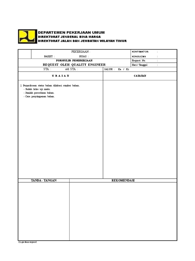 Form. Pengajuan Memulai Pekerjaan (Request) | PDF