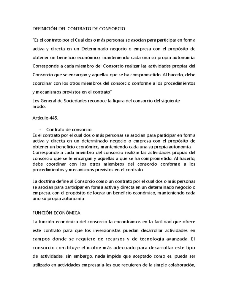 Contrato de Consorcio: Definición y Función | PDF | Información del ...
