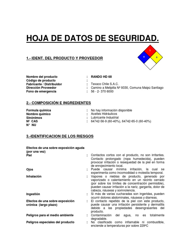 Aceite Hidraulico Rando HD 68 | PDF | La contaminación del agua | Agua