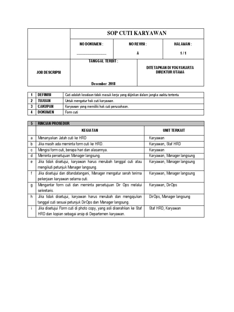 Sop Cuti Karyawan | PDF