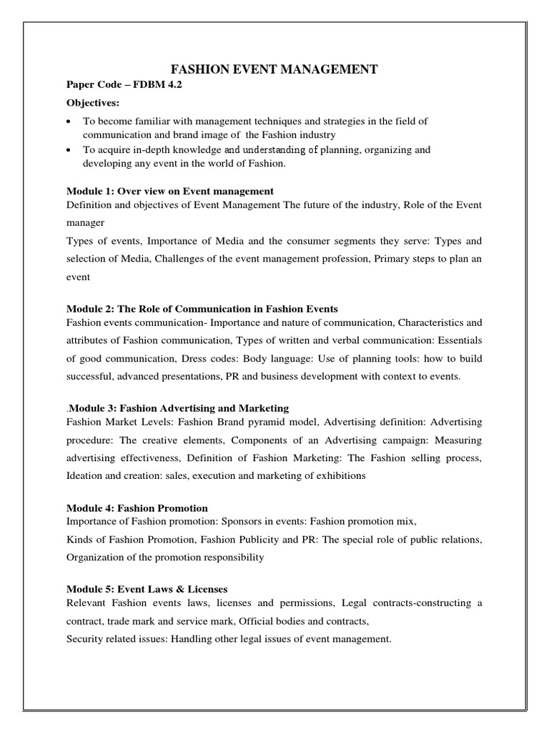 Fashion Event Management Syllabus | PDF | Fashion | Marketing