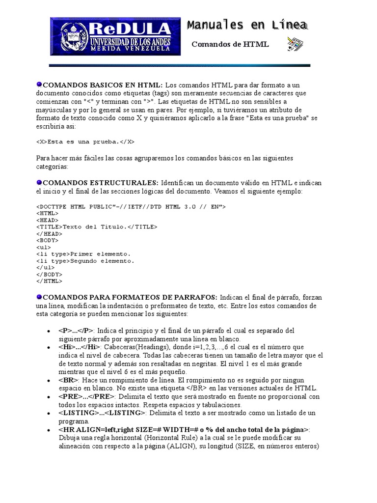 Comandos de HTML | PDF | Hipervínculo | HTML