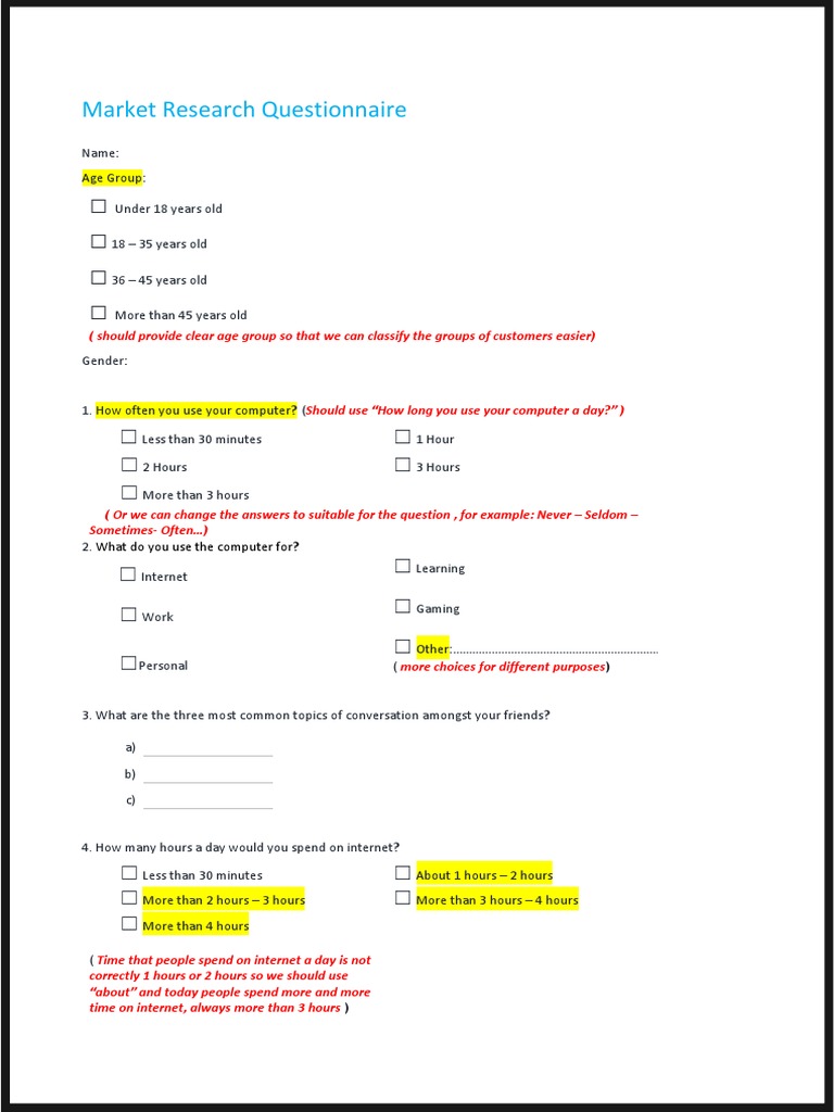 Market Research Questionnaire | PDF