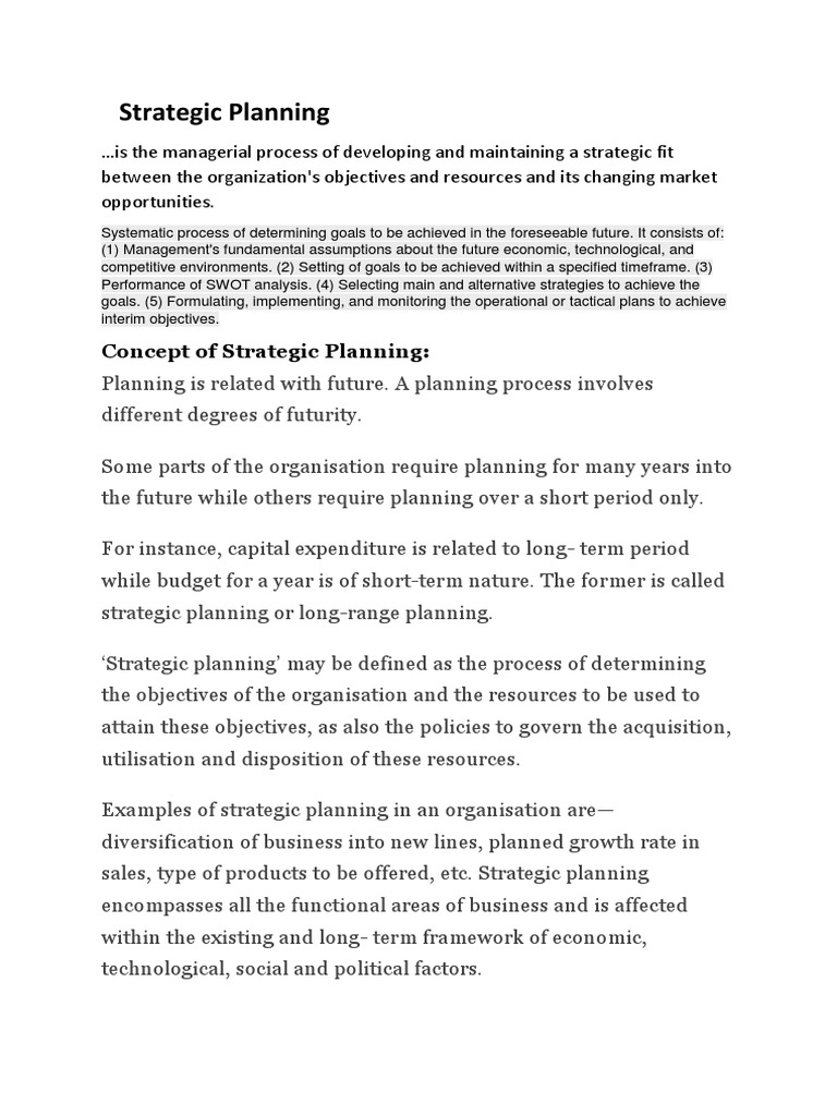 Strategic Planning | PDF | Strategic Management | Strategic Planning