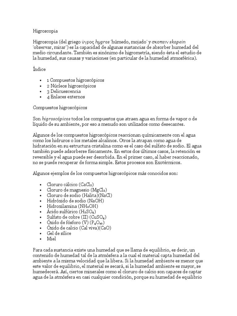 Higroscopia y materiales higroscópicos | PDF | Química | Materiales
