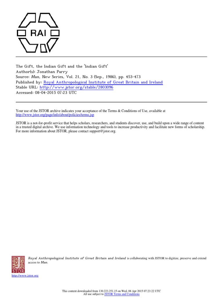 Jonathan Parry - The Gift, The Indian Gift and The 'Indian Gift' | PDF