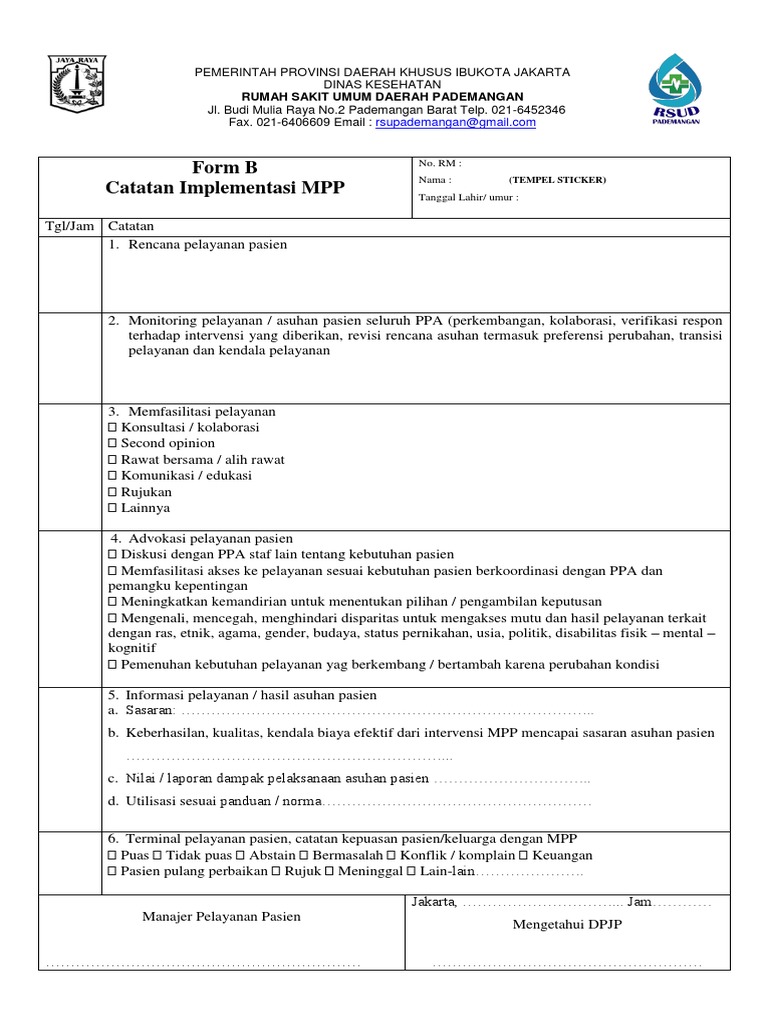 Form B: Catatan Implementasi MPP | PDF | Pengembangan Diri | Kesehatan ...