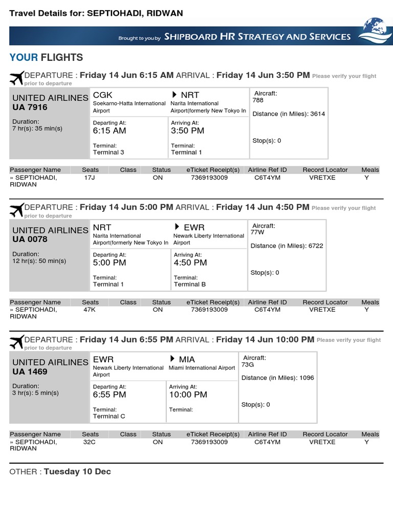 Ridwan's June 14 Travel Itinerary | PDF | Aviation | Service Industries