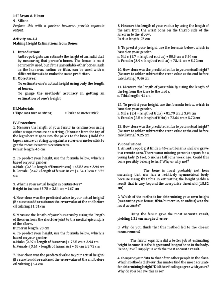 Estimation of Height@Skeletal System | PDF | Measurement | Elbow