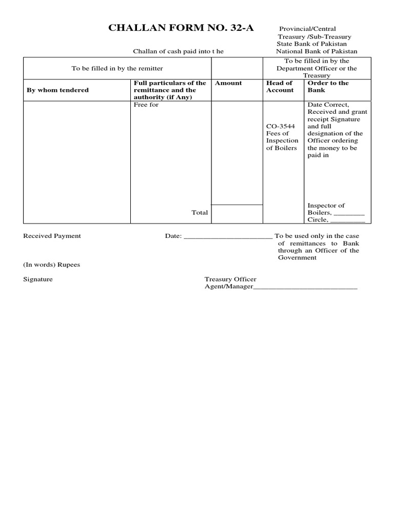 Boiler Inspection Challan Form 32-A | PDF | Services (Economics ...