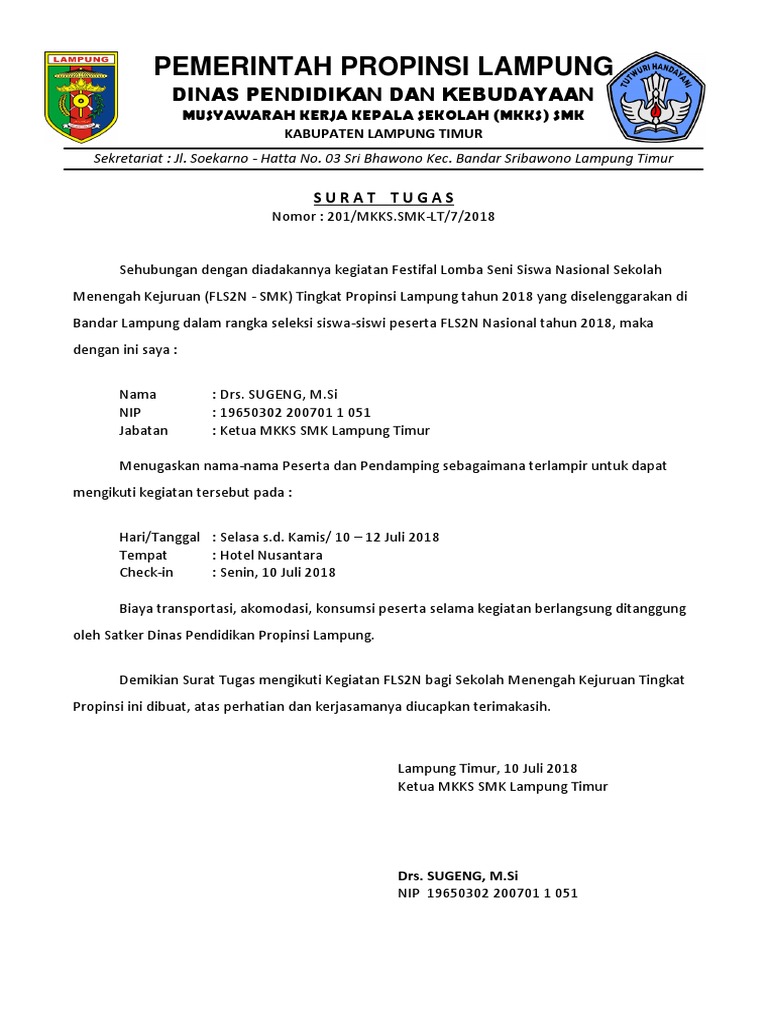 Surat Tugas Fls2n | PDF