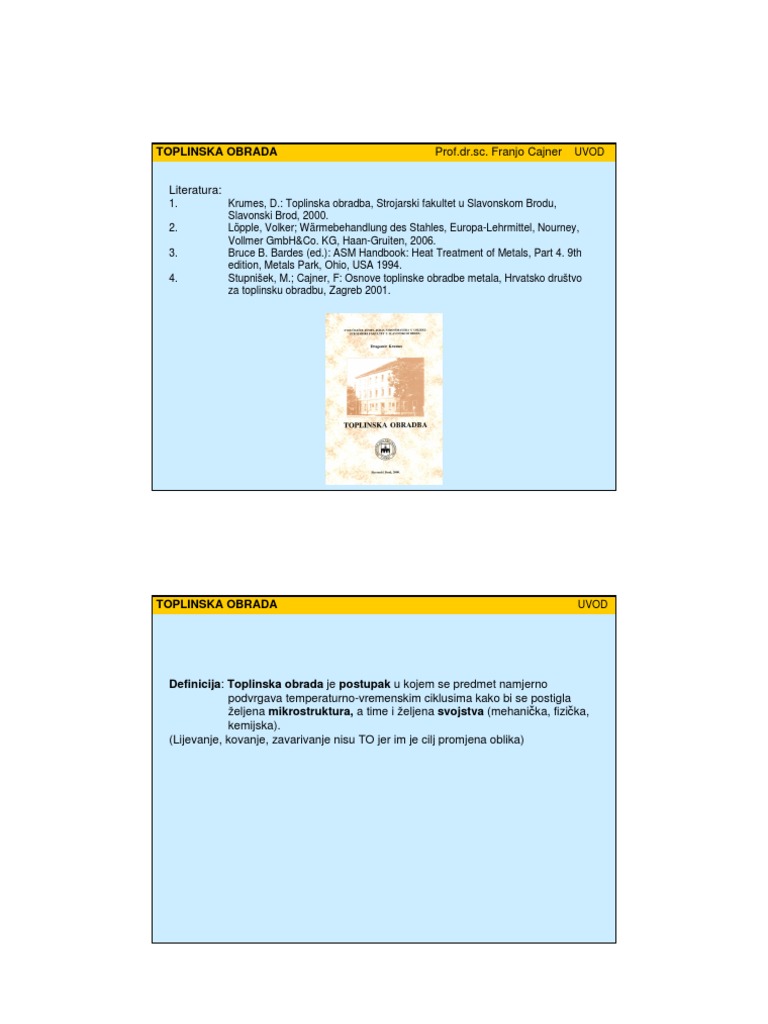 Proizvodni Postupci - Toplinska Obrada | PDF