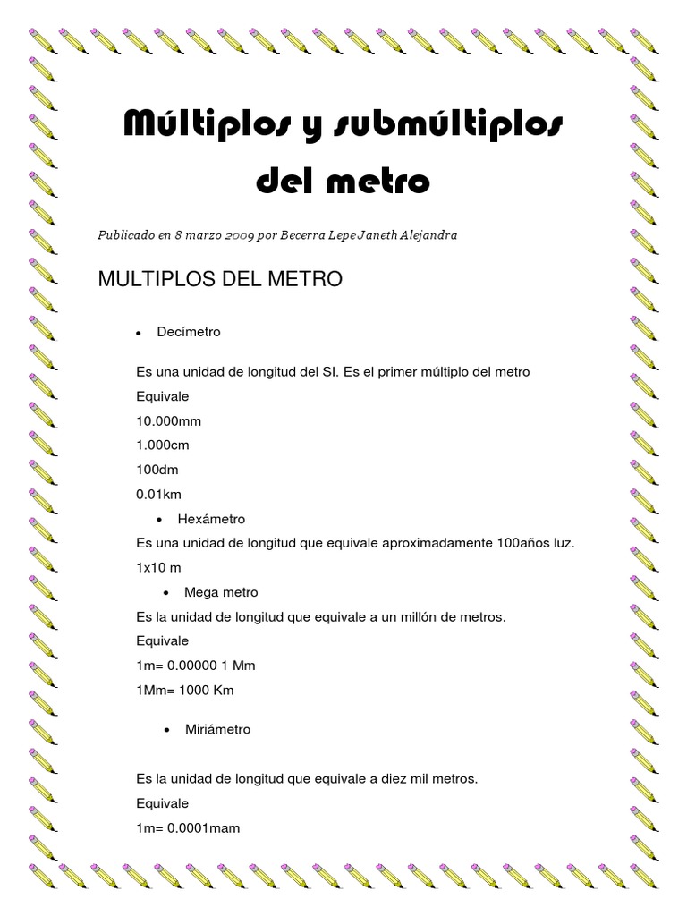 Múltiplos y Submúltiplos del Metro | PDF | Cantidad | Física