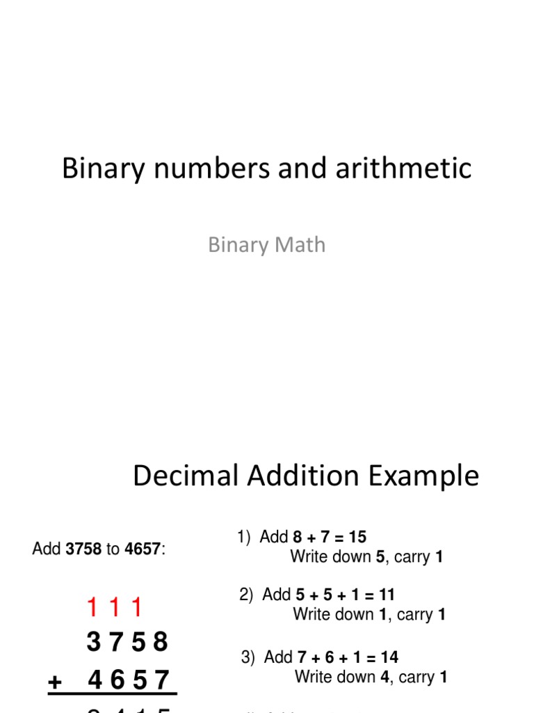 Binary Numbers And Arithmetic Pdf Subtraction Mathematical Objects
