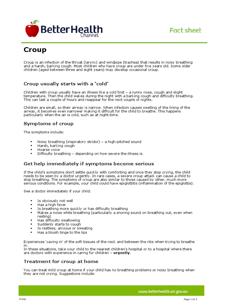 Croup: Croup Usually Starts With A Cold' | PDF | Influenza | Immunology