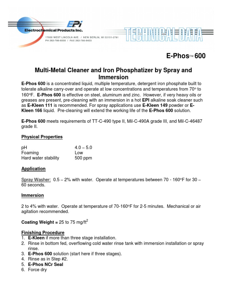 Multi-Metal Cleaner and Iron Phosphatizer by Spray and Immersion | PDF ...