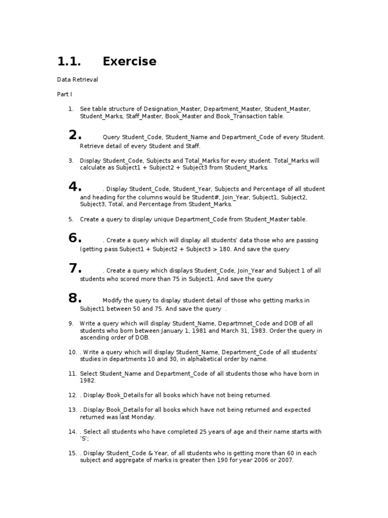 SQL Exercise | PDF | Parameter (Computer Programming) | Salary