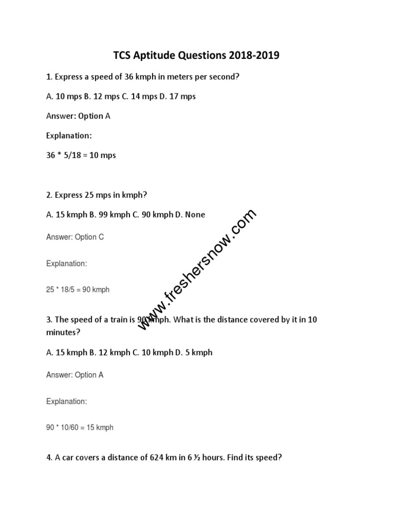 TCS Aptitude Questions 2018-2019: Answer: Option C | PDF | Speed ...