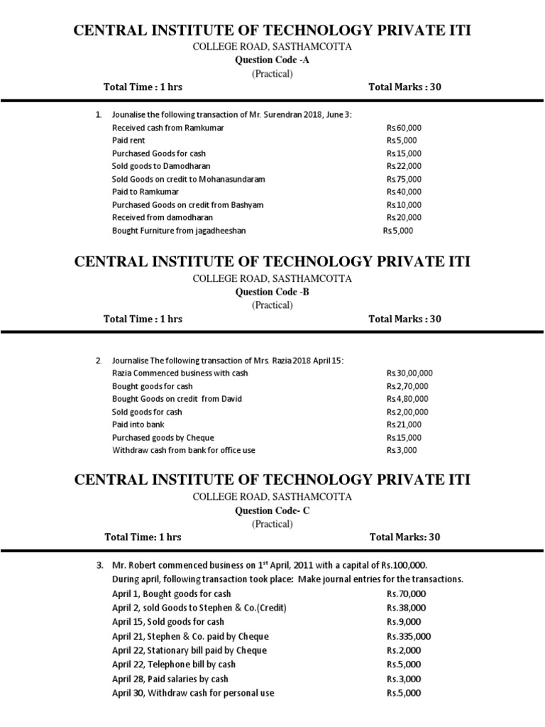Central Institute of Technology Private Iti: Question Code - A Total ...