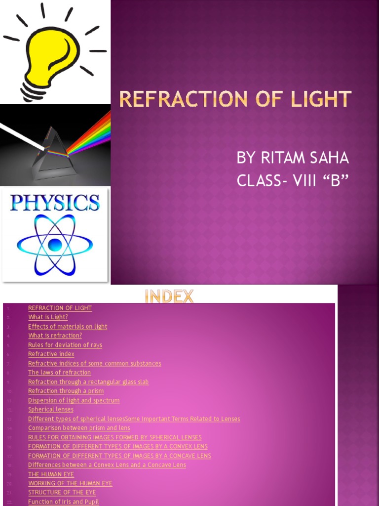 Refraction of Light Made by Ritam Saha, Julien Day School | PDF | Lens ...