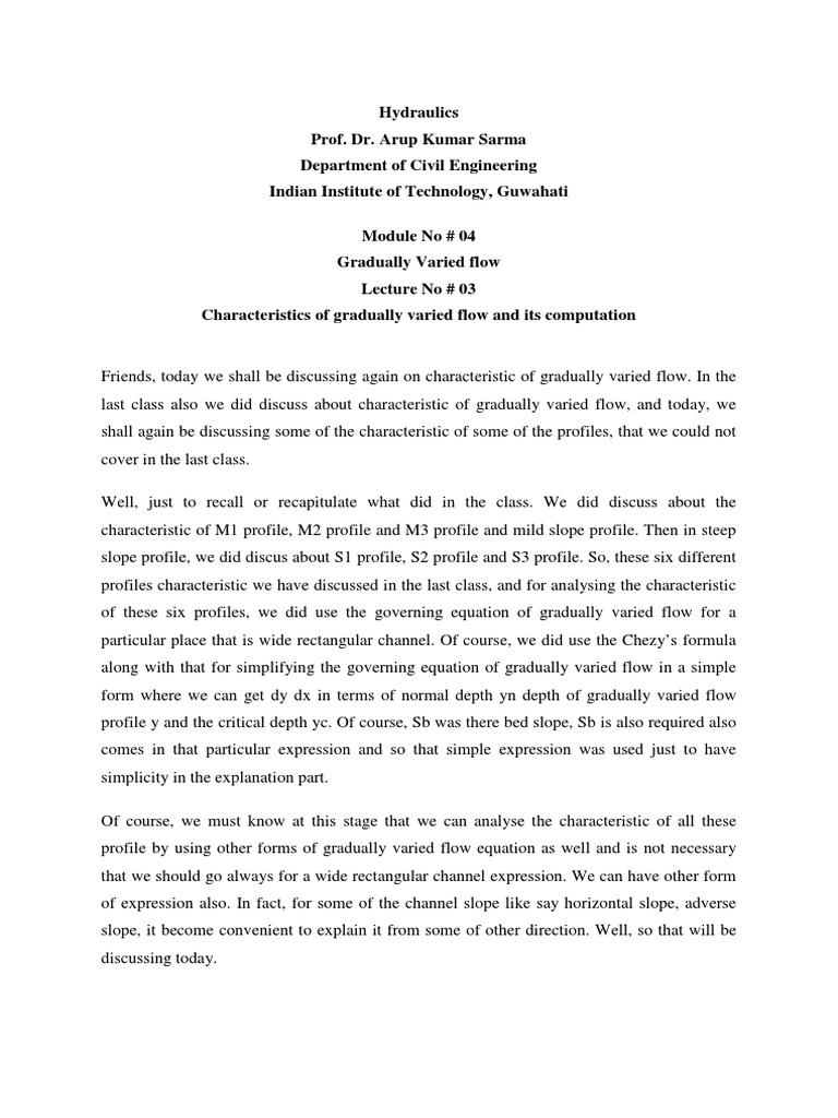 Hydraulics Prof. Dr. Arup Kumar Sarma Department of Civil Engineering ...