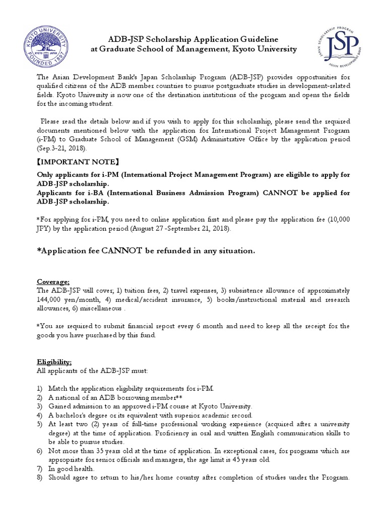 ADB-JSP Application Guideline For 20190829 | PDF | Postgraduate ...