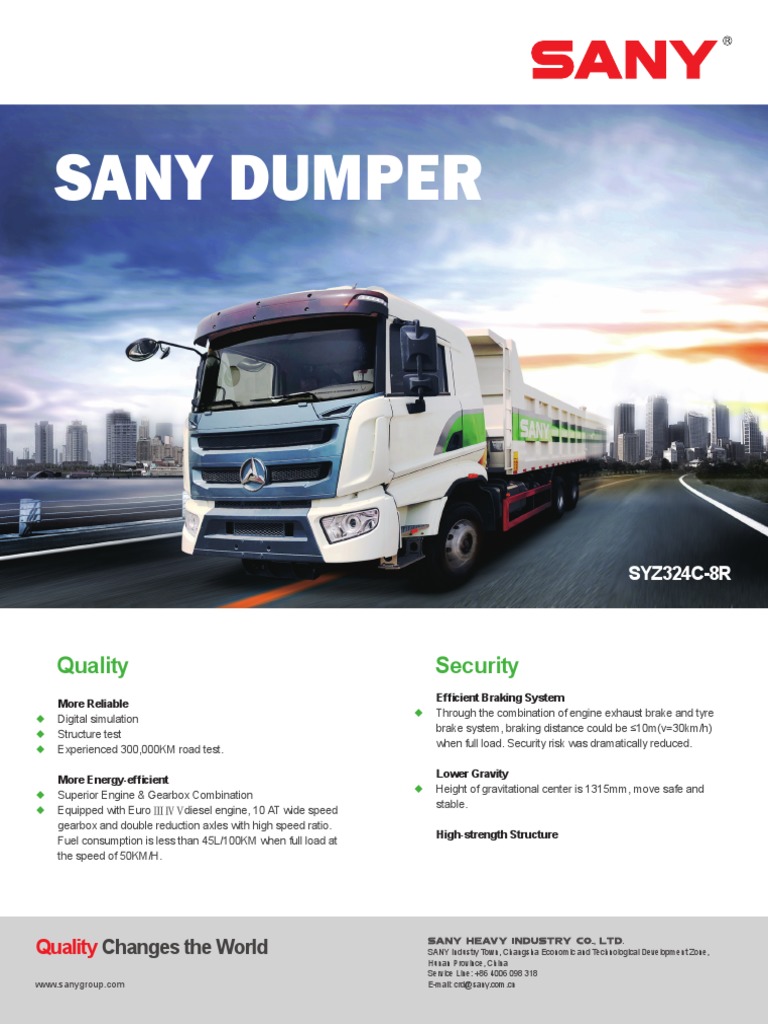 Dump Truck SANY SYZ324C-8R 180830 - Specification PDF | PDF ...