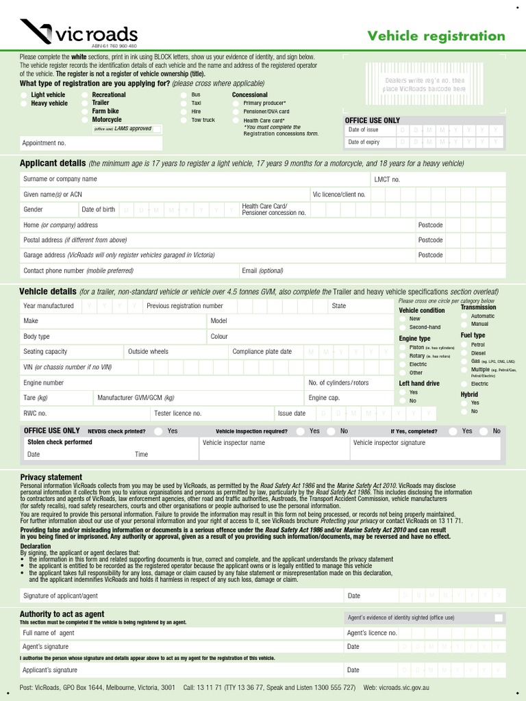 Vehicle Registration Form | PDF | Truck | Vehicles