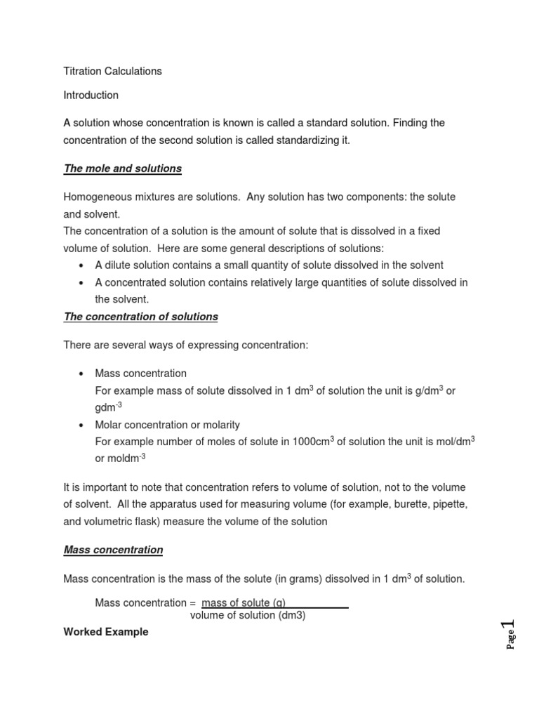 Titration Calculations and Concepts | PDF | Concentration | Mole (Unit)