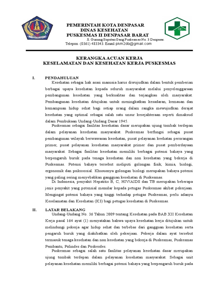Kak k3 Puskesmas | PDF