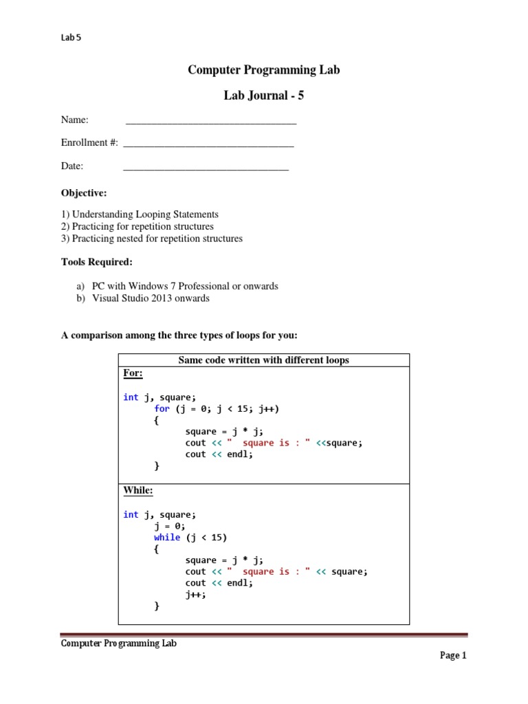 Computer Programming Lab Lab Journal - 5: Objective | PDF | Computer ...