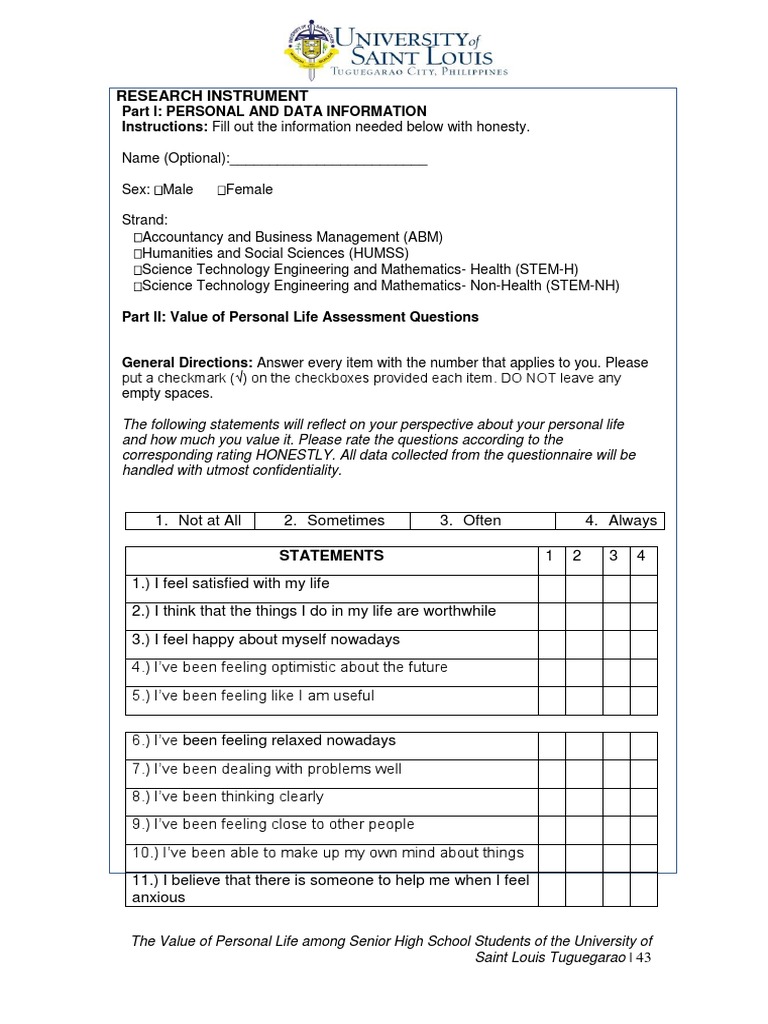Questionnaire | PDF | Science | Psychological Concepts