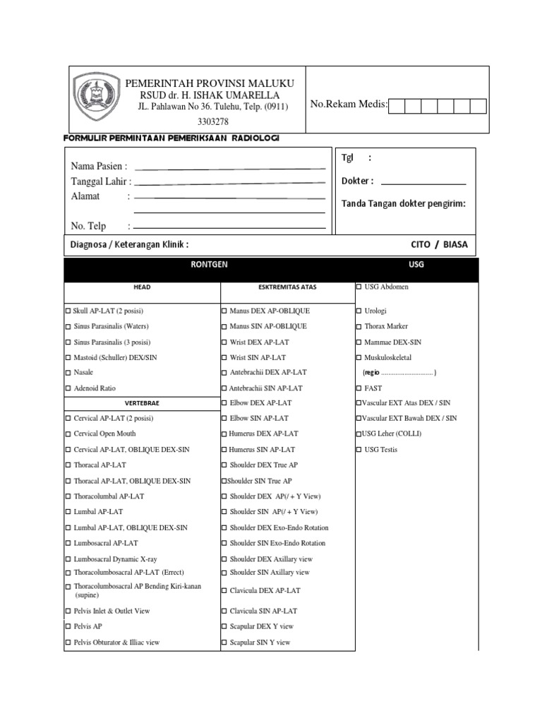 Form Permintaan PX Radiologi | PDF