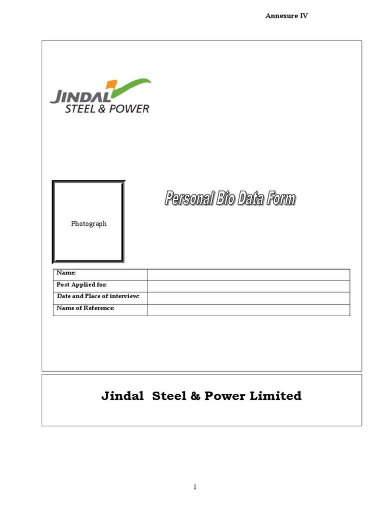 Annex IV-Personal Bio Data Form | PDF