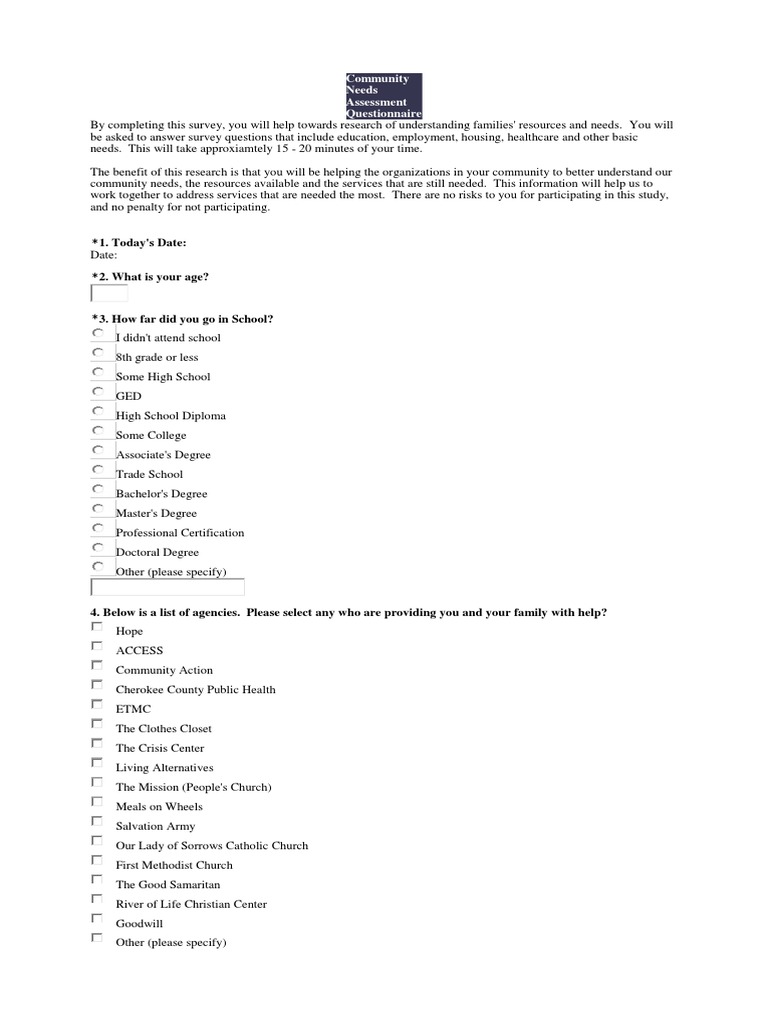 Community Needs Assessment Questionnaire | PDF | Race And Ethnicity In ...
