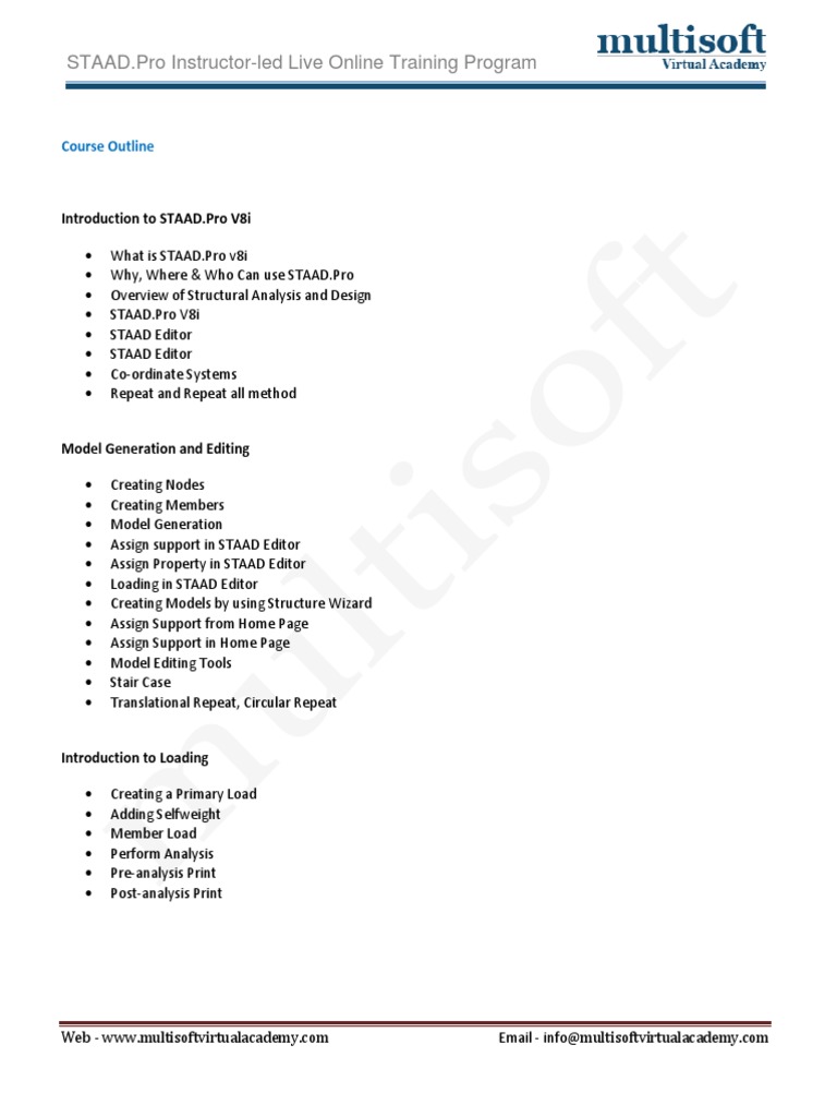 STAAD - Pro Instructor-Led Live Online Training Program: Course Outline ...