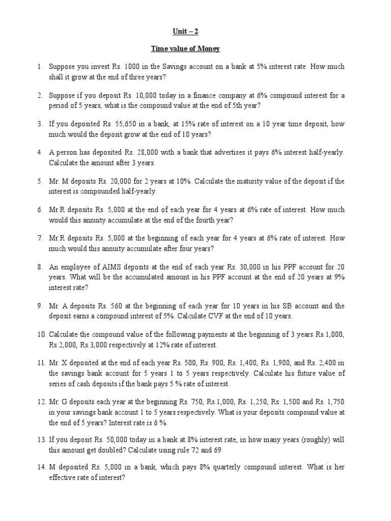 Unit - 2 Illustrations | PDF | Interest | Money