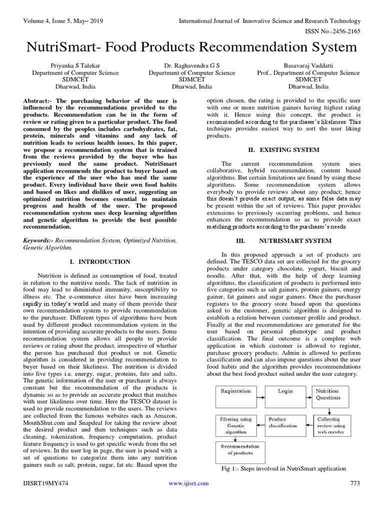 NutriSmart - Food Products Recommendation System | PDF | World Wide Web ...