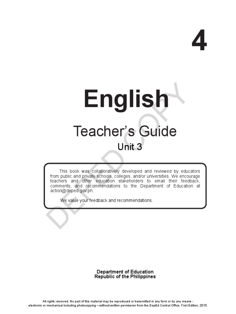 Grade 4 TG English Quarter 3 | PDF | Reading Comprehension | Copyright