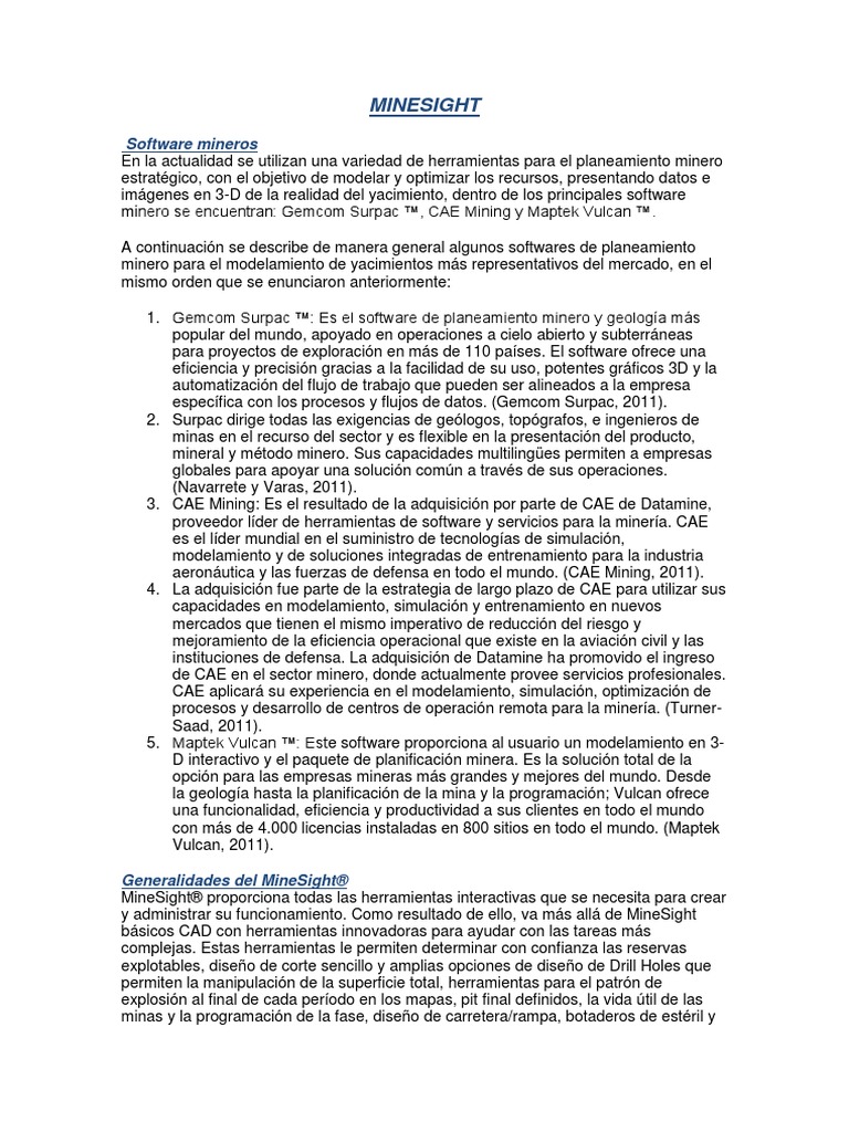 MINESIGHT | PDF | Minería | Software