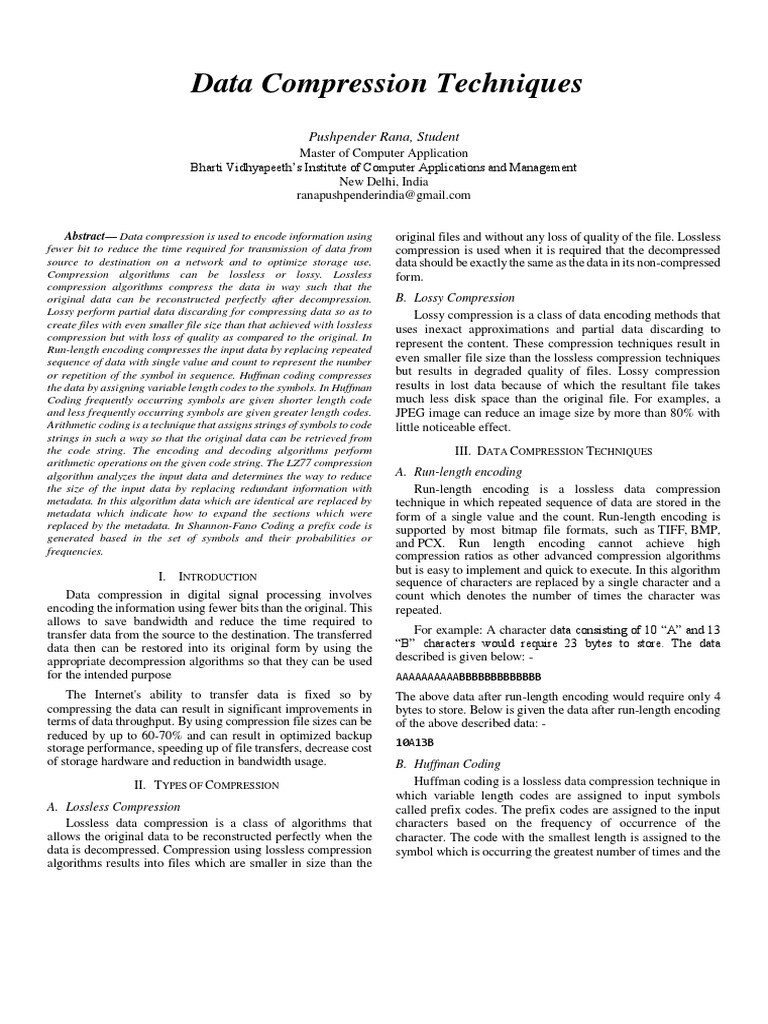 Data Compression Techniques PDF | PDF | Data Compression | Code