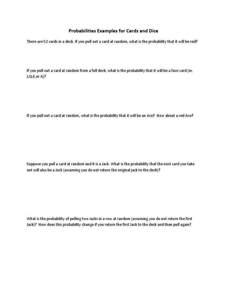 Card and Dice Probability Examples | PDF