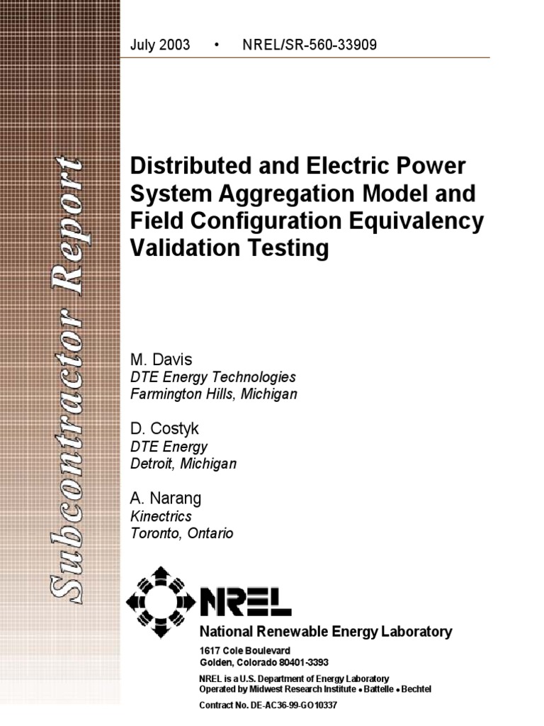 Distributed and Electric Power System Aggregation Model and Field ...