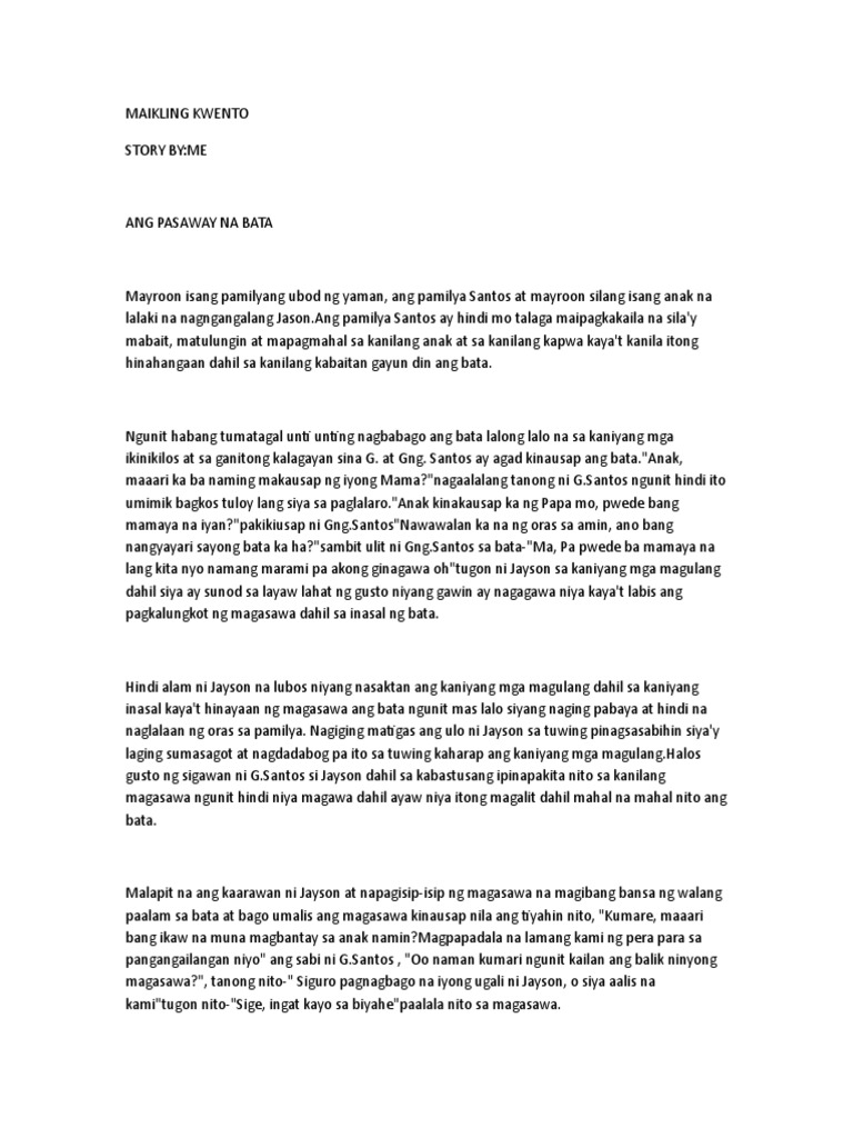 Maikling Kwento (Ang Pasaway Na Bata | PDF