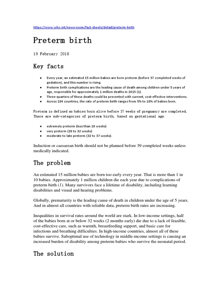 Who Preterm Birth 2018 | PDF | Preterm Birth | Childbirth